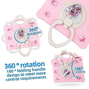 [Super Cute Rainbow Handle Unicorn Case] Pop it Case iPad Mini 6th Generation 2021 (8.3 Inch) Cover for Kids Girls with Hand Strap and 360° Rotating Stand - Pink