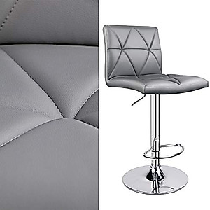 Leader Accessories Bar Stool, Hydraulic Square Back Diagonal Line Adjustable Bar Stools, Set of 2 (Light Grey)