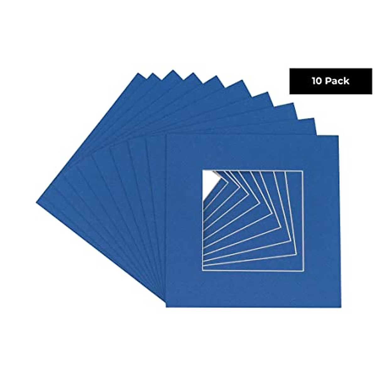 26x26 Mat Bevel Cut for 21x21 Photos - Precut Royal Blue Square Shaped Photo Mat Board Opening - Acid Free Matte to Protect Your Pictures - Bevel Cut for Family Photos, Pack of 10 Matboards Show Kits