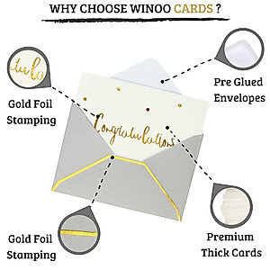 Winoo Design Gold and White Congratulations Cards with Envelopes, 36 PK All Occasion Greeting Cards 4x6 Inches, Bridal Shower Graduation Baby Shower Christmas Thank You Cards