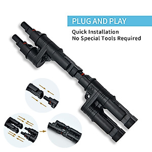 ELFCULB 1 to 2 Solar Branch Connectors Y Connector, PPO Material, for Parallel Connection Between Solar Panels MMF+FFM 1 Pair
