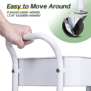 AOODA 3 Tier Under Desk Metal Rolling Cart with Handle and Lockable Wheels, 27'' Height Small Book Cart Mobile Art Cart Rolling Storage Organizer for Office, Bathroom, Kitchen, Nursery (White)