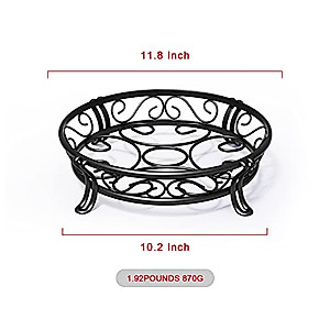Yimobra Metal Plant Stand for Outdoor Indoor, Heavy Duty Flower Pots Holder Rustproof Wrought Iron Planter Stands Garden Round Supports Rack for Planter 11.8 Inches, Bronze Black
