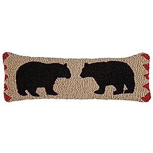 Chandler 4 Corners Artist-Designed Two Black Bears Hand-Hooked Wool Decorative Throw Pillow (8” x 24”) Wildlife Pillow for Couches & Beds - Easy Care Low Maintenance Bear & Wildlife Lumbar Pillow