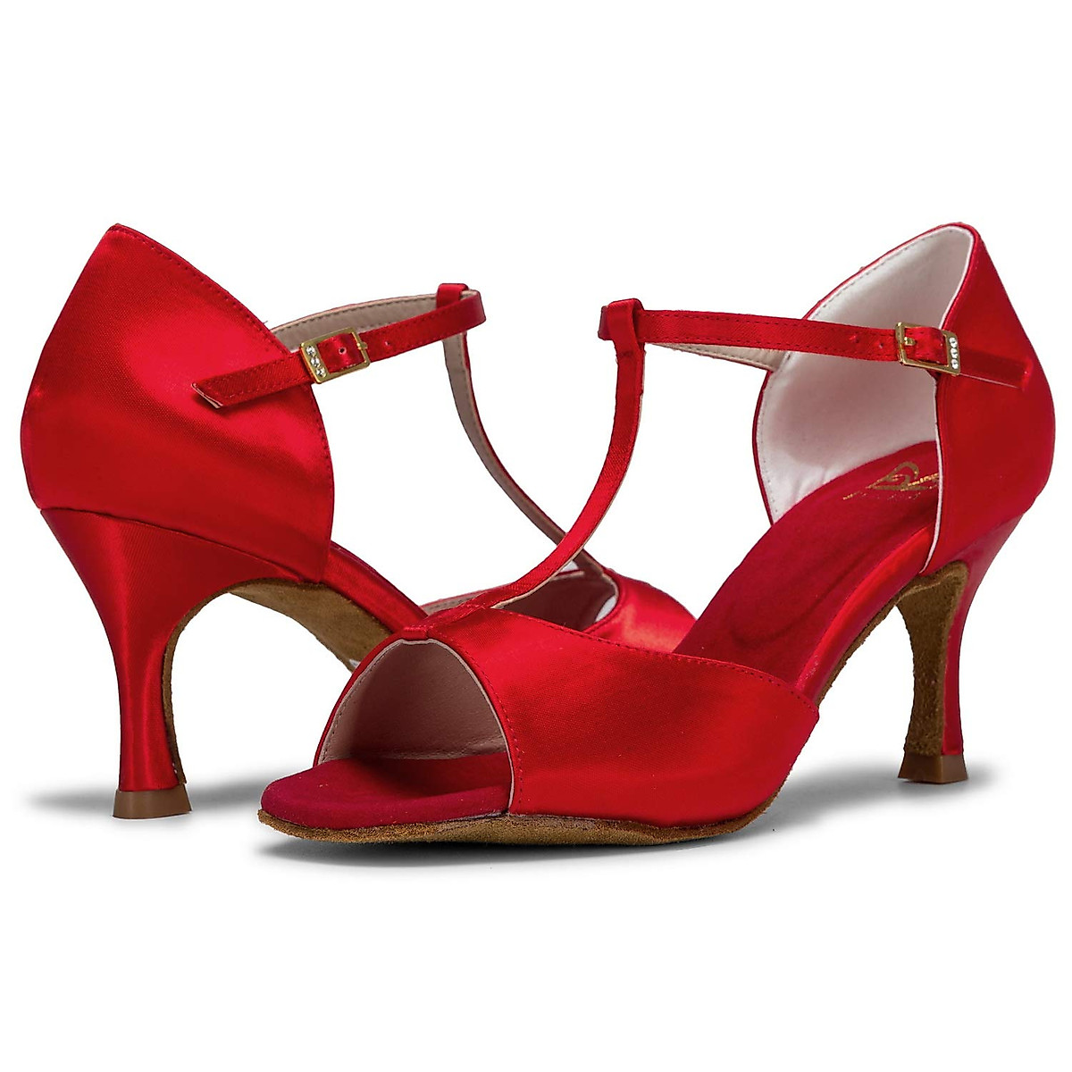 JIAJIA 20511 Women's Satin Sandals Flared Heel Latin Salsa Performance Dance Shoes Color Red,Size 9 B(M) US/40 EU