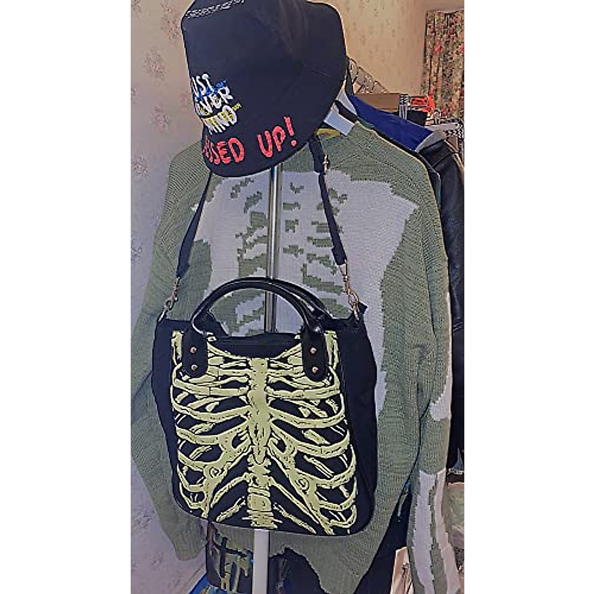 Goth Purse Aesthetic Tote Bag Grunge Bag Fairy Grunge Clothes Y2k Fashion Goth Clothing (Black)