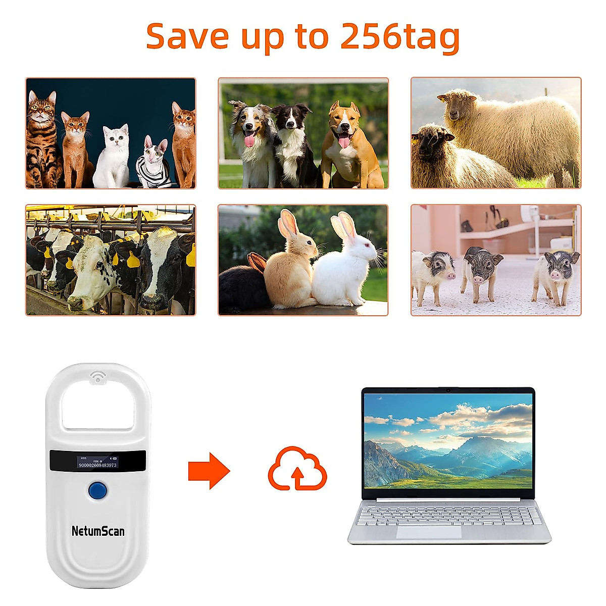 NetumScan Upgraded Pet Microchip Reader Scanner, 256 Data Storage Pet Chip ID Tag Scanner Rechargeable Handheld Animal Scanner with Stable OLED Display for ISO 11784/11785,FDX-B and ID64 RFID EMID