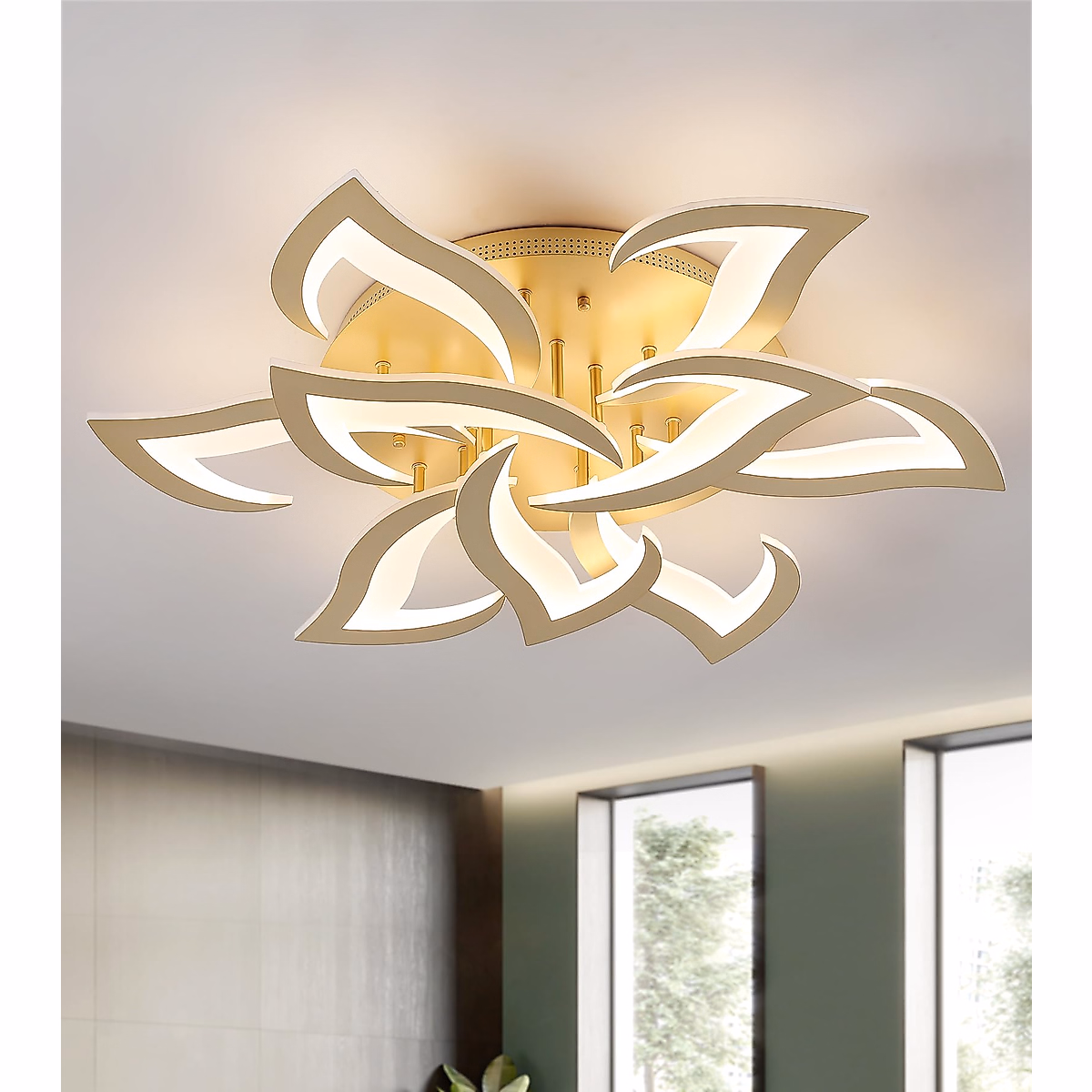 MEIXISUE LED Ceiling Light Gold Dimmable Close to Ceiling Lamp with Remote Control for Living Room,Bedroom,Kitchen,W31.5