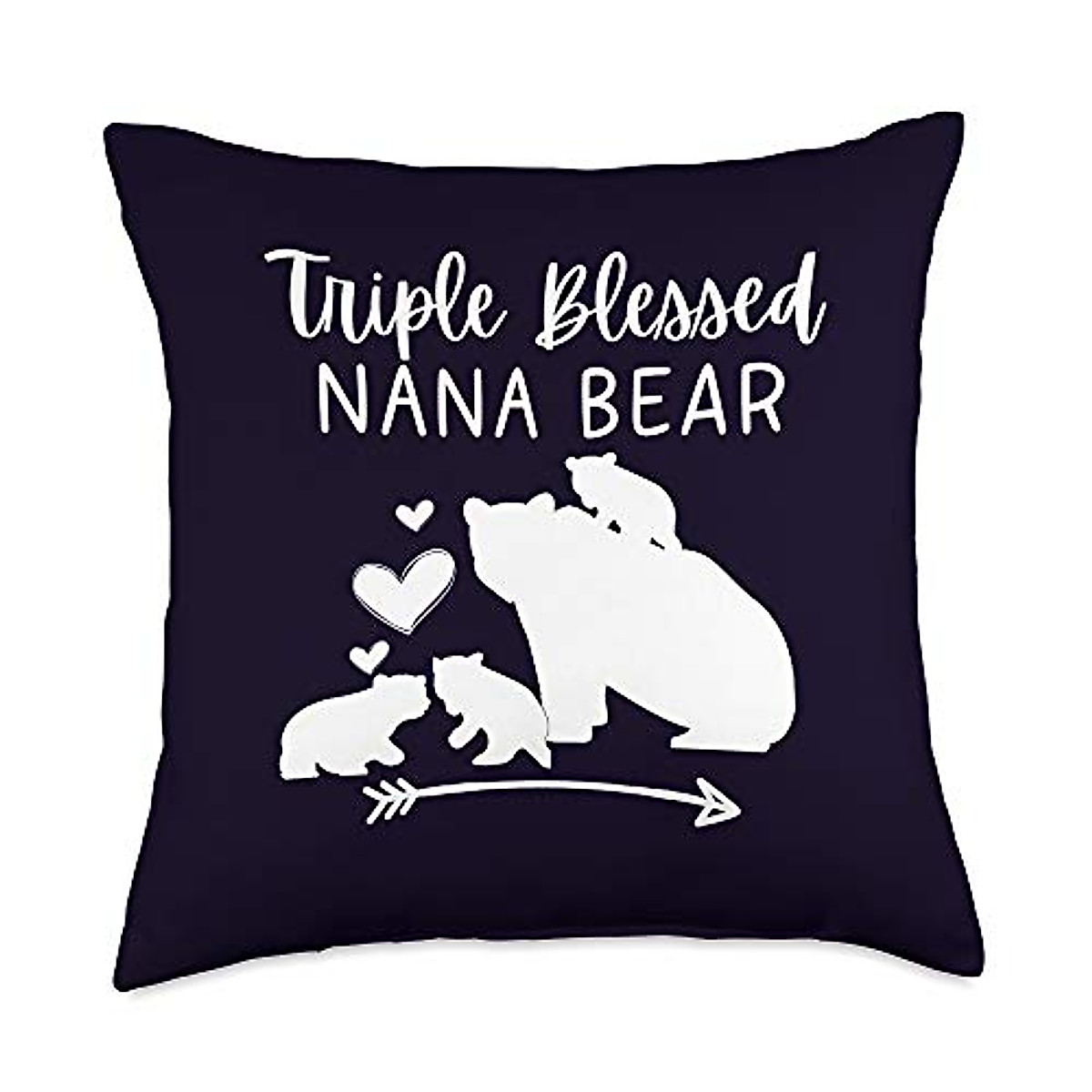 The Mothers Day Shirt Co. Triple Blessed Nana Bear for Grandmas with Three Grandkids Throw Pillow, 18x18, Multicolor