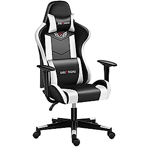 shuanghu Gaming Chair Office Chair Ergonomic PC Computer Chair with Reclining Racing Chair with Headrest and Lumbar Support Gaming Chair for Adults Teens Desk Chair (Black+ White)