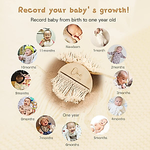 ibwaae Boho Baby Monthly Milestone Cards 7 Double Sided Wooden Milestone Discs from Newborn to 1 Year Photo Prop Announcement Sign Baby Registry Search for Baby Gift