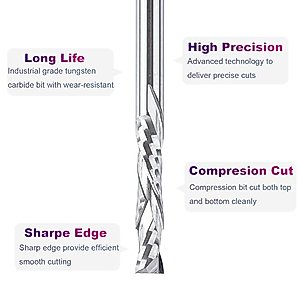 SpeTool 5Pcs Carbide Compression Router Bit Up&Down End Mills 1/8 inch Shank with 1/8 inch Cutter for CNC Mill Machine Wookwork 3D Profile Detail Engraver Carving