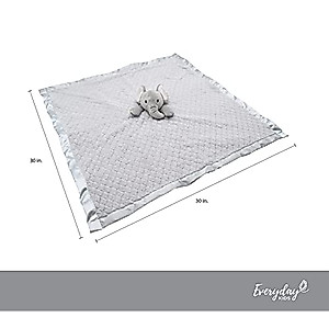 EVERYDAY KIDS Large Lovey Baby Security Blanket for Boys and Girls Sweet Elephant Stuffed Animal on 30” Gender Neutral Gray Snuggle Baby Blanket; Fluffy Fleece with Attached Plush Toy to Cuddle
