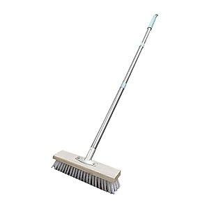 Floor Scrubbing Brush, Stainless Steel Wire Broom Deck Scrub Brush with Long Handle, Scrub Broom Stainless Steel, Stiff Bristle Scrubber Brush with Long Handle for Bathroom, Kitchen, Tile Floors