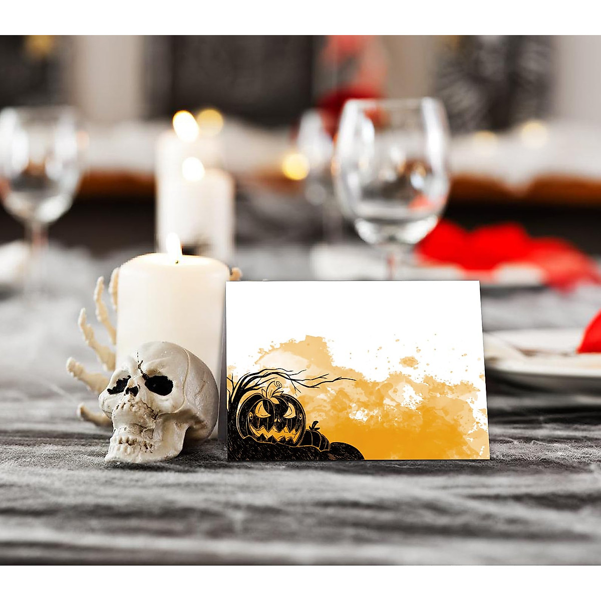 25 Pack Halloween Tent Place Cards, Place Cards for Table Setting, Folded Eggshell Paper Name Tent Cards for Halloween Holiday Dinner Decorations - HW03