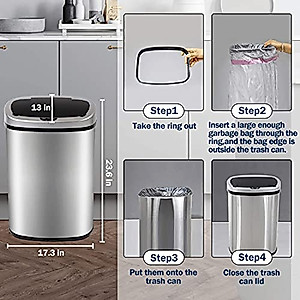 Trash Can,13 Gallon Automatic Garbage Can,Kitchen Trash Can with Lid,Modern Style Touch Free High-Capacity Brushed Stainless Steel Waste Bin,for Bathroom Kitchen Office Home,Indoor and Outdoor