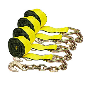 Mytee Products 4 Pack 4" x 40' Heavy Duty Winch Straps with Chain Anchor WLL# 5400 LBS - Flatbed Tie Down Truck Straps - 4 Inch Cargo Control for Flatbed Truck Utility Trailer