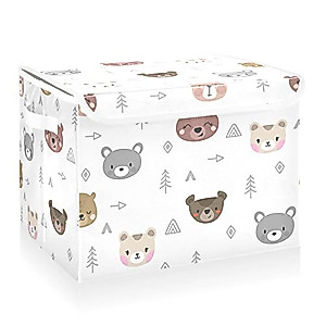 CaTaKu Forest Bear Cute Storage Bins with Lids and Handles, Fabric Large Storage Container Cube Basket with Lid Decorative Storage Boxes for Organizing Clothes