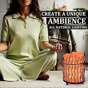 Natural Himalayan Salt , Tall Round Metal Basket lamp with Dimmer Switch | 8-10 lbs