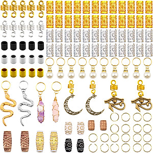 Messen 121Pcs Dreadlocks Jewelry Crystal Wire Wrapped Loc Adornment Imitation Wood Beads Braid Accessories Hair Cuffs Beard Tube Beads Pearl Pendants for Braids Hair Clip Decoration