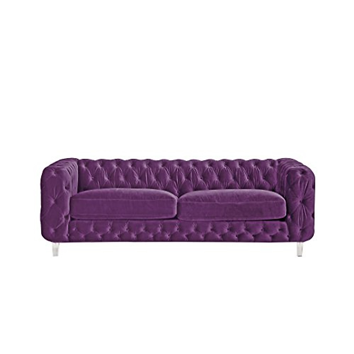 Iconic Home Modern Contemporary Tufted Velvet Down-Mix Cushons Acrylic Leg Sofa, Purple