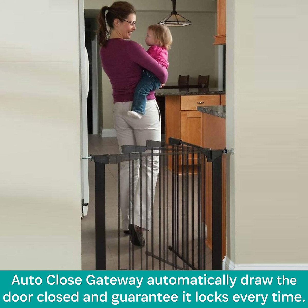 KidCo Gateway Baby Pressure Gate - No Tools or Wall Cups Required - Auto Close Magnet-Lock & Stay Open Safety Gate - G1101, Black