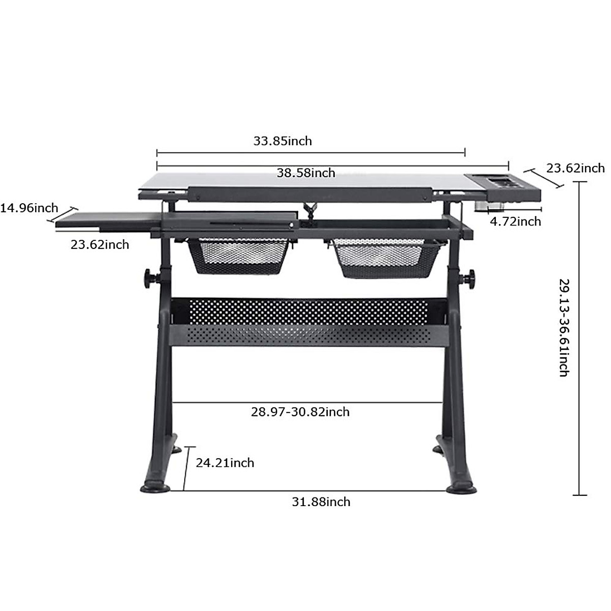 TECHTONGDA Adjustable Drafting Table Tattoo Stencil Glass Desk Artist Desk Tracing Drawing Working Station