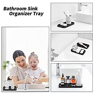 MicoYang Silicone Kitchen Sink Organizer Tray for Multiple Usage,Eco-Friendly Sponges Holder for Kitchen Bathroom Counter or Sink,Dish Soap Dispenser,Scrubber,Bottle,Cup (Black, 10"×5.3")
