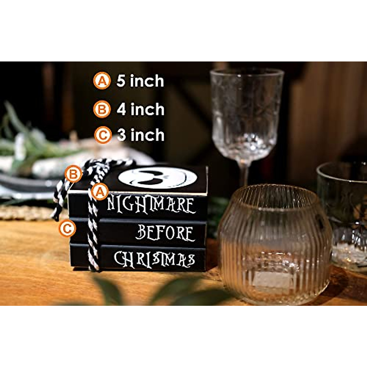 LIVDUCOT Mini Black Halloween Tiered Tray Decor Wood Decorative Book Stack-5x4x3" Rustic Farmhouse Fake Wooden Books for Home Table Decorations Nightmare Before Christmas & This is Halloween Sign