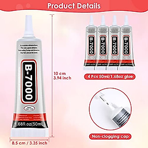 4 PCS 50ML B7000 Crafts Glue Super Adhesive, Multipurpose B-7000 Rhinestones Bonding Glue Flexible Clear Glue for DIY Jewelry Beads Fabric Cloth Nail Art Shoes Screen Repair