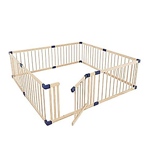 Wooden Baby Playpen Fence Play Pen Play Yard Area Gate with Door for Babies and Toddlers Kids, Portable Wooden Indoor Freestanding, Kids Baby Pet Cats Play Fence Playpen with Door(180x200x61cm)