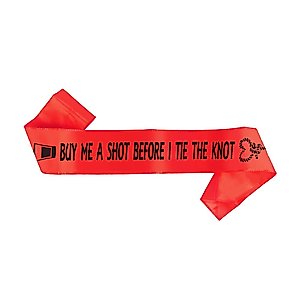 Brosash "Buy Me a Shot Before I Tie The Knot Red Bachelor Bachelorette Party Sash Black Lettering Bride Gifts Bridal Shower Favors Engagement Set Women Men Wedding Ideas Decorations Funny Decor