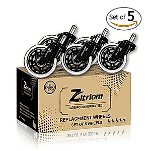 Office Chair Caster Wheels for All Floors - Set of 5 Silicone Replacements with Universal Fit Standard Stem Diameter