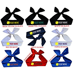 Funny Girl Designs Softball Tie Back Headband with NEON Yellow Softball Personalized with Your Custom Text - Design Your OWN (Black)