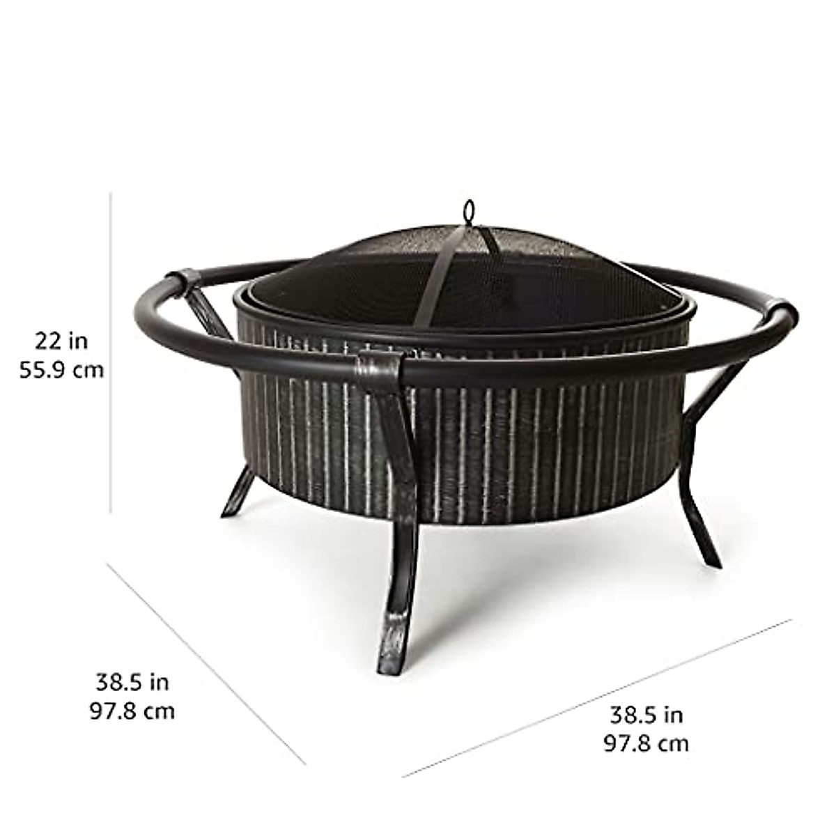 Amazon Basics Round Fire Pit - 39-Inch, Brushed Pewter