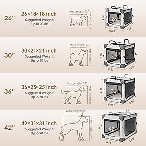 EHEYCIGA Portable Dog Travel Crate 42 Inches, Collapsible Dog Crate for Extra Large Dogs, Soft Foldable Dog Kennel with 4-Door Mesh Windows Indoor & Outside, Grey