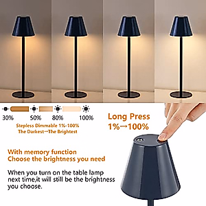 LEDLUX Cordless LED Table Lamp, Rechargeable Desk Lamp, Wireless Small Night Light, Metal Modern Desk Light, Stepless Dimming, Touch Switch, for Bedroom/Coffee Table/Restaurant/Garden(Blue,1 Pack)