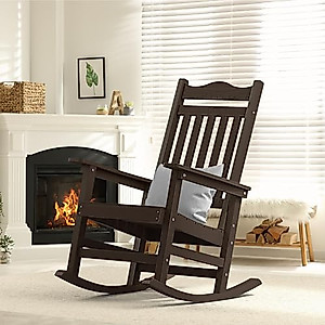 DWVO Patio Rocking Chair, All-Weather Resistant Outdoor Indoor Polyethylene Patio Rocker Chair with Cushion, Comfortable and Easy to Maintain Rocker for Balcony, Backyard and Living Room(Brown)