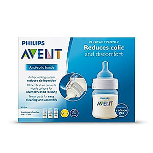 Philips Avent Anti-colic Baby Bottles Clear, 4oz, 3 Piece