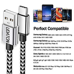 UDATON USB C Cable, USB Type C Cable 10ft, 2 Pack Extra Long Braided USB A to USB C Fast Charging Cable for Samsung Galaxy S22 S21 Plus A11 A20 A5,Note 10 9,LG G7 V35,Moto Z3,PS5, Grey
