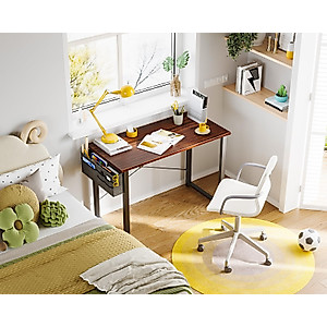 ODK Laptop Desk Study Desk, 32 Inch Small Desk, Writing Desk with Storage, Work Table with Headphone Hook for Small Space Home Office, Deep Brown