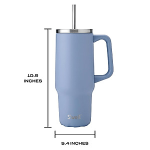 S'well Recycled Stainless Steel Tumbler XL with Straw and Handle, 30oz, Hydrangea Blue, Triple Layered Vacuum Insulated Containers Keeps Drinks Cold for 36 hours and Hot for 9