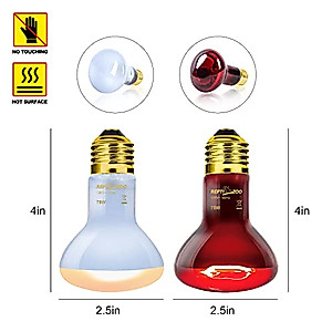REPTIZOO 75W Reptile Heat Lamp Bulb 2PCS Day & Night Heat Lamp Combo Pack Include Nightlight Infrared Heat Emitter and UVA Daylight Heating Lamp