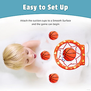 MARPPY Bath Toys, Bathtub Basketball Hoop for Toddlers Kids, Boys and Girls with 4 Soft Balls, Mold Free & Strong Suction Cup, Bathtub Shooting Game & Fun Toddlers Bath Toys for Boys or Girls