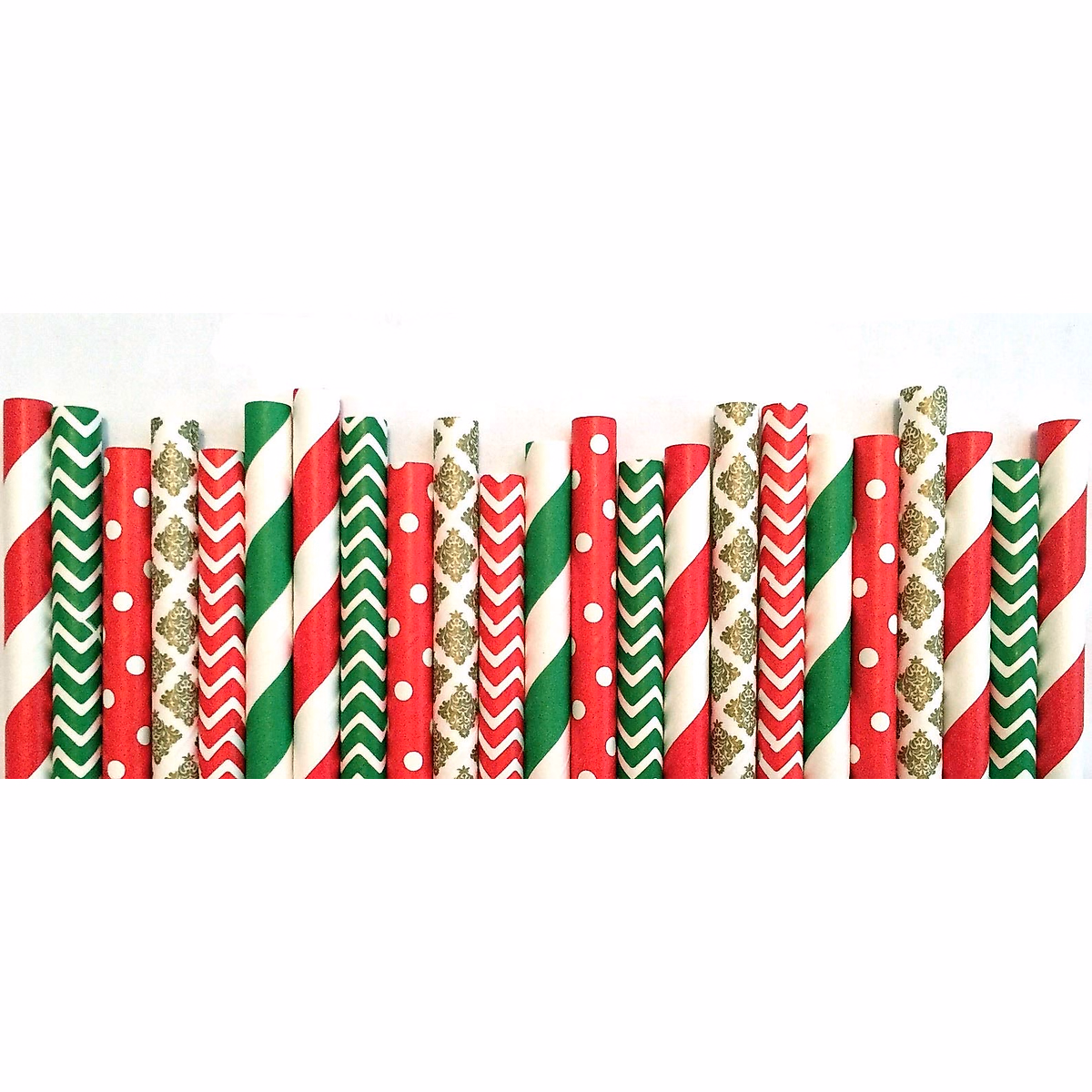 Pack of 150 Christmas Paper Straws in Red, Green and Gold. Holiday Straws, Vintage Party Supplies, Santa Red & Emerald Elf Green Straws
