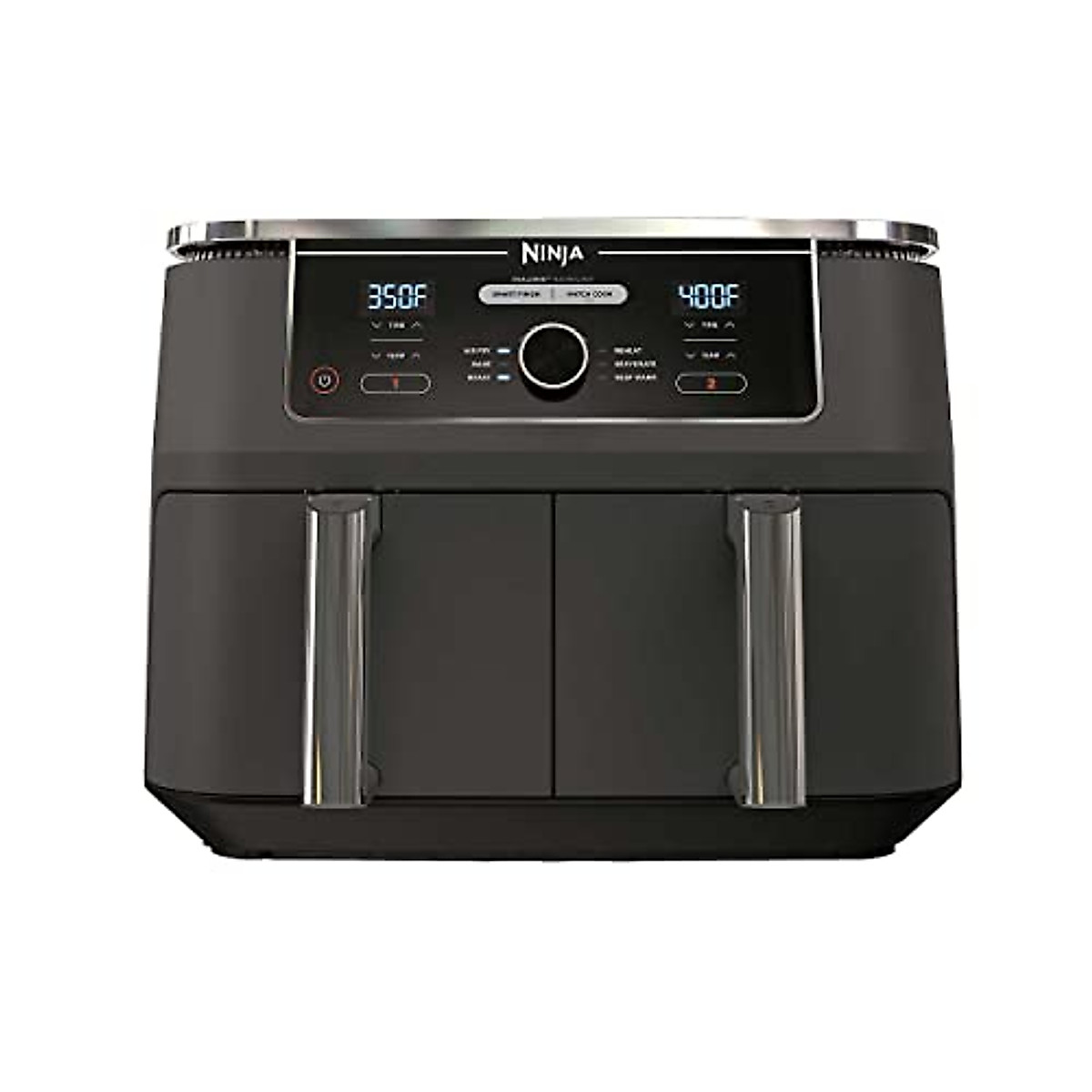 Ninja AD350CO Foodi 10 Quart 6-in-1 DualZone XL 2-Basket Air Fryer with 2 Independent Frying Baskets, Match Cook & Smart Finish to Roast, Broil, Dehydrate & More for Quick, Easy Family-Sized Meals, Grey (Renewed)