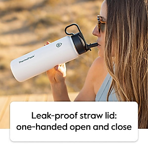 ThermoFlask Bottle with Chug Lid & Straw Lid - Insulated Stainless Steel Water Bottle with Leak-Proof Lids - Dishwasher-Safe Reusable Bottle & Lids - Durable Bottle, 2 Straws & 2 Lids - 24 oz, Capri