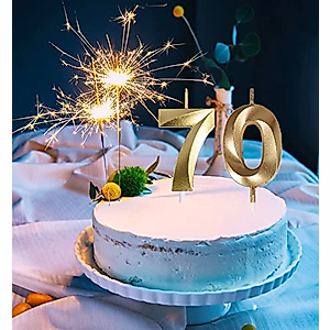 Bailym 70th Birthday Candles,Gold Number 70 Cake Topper for Birthday Decorations Party Decoration