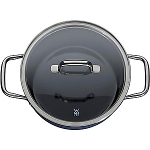 WMF Fusiontec Essential Large Cooking Pot, 20 cm, Glass Lid, Induction Stewing Pan, 2.4 L, High-Tech Ceramic, Scratch-Resistant, Uncoated, Dark Blue, Made in Germany
