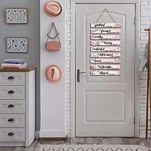 Yookeer Set of 9 Pcs Inspirational Pink Floral Wall Decors Wooden Hanging Positive Word Quotes Signs Blessed Wall Art Decoration for 2025 Nurse CNA Week Gifts Teen Girls Women Bedroom Nursery Room